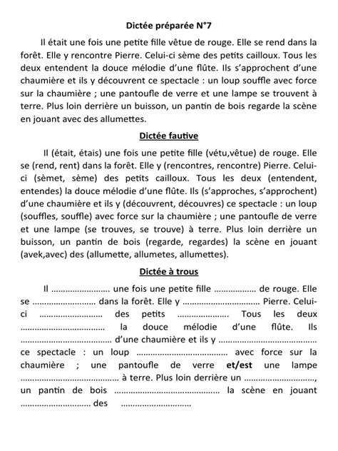 Dictée N°7 Aventure En Forêt Pdf