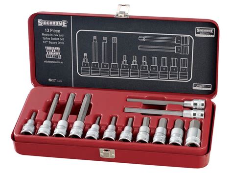 Sidchrome 12″ Drive In Hex And Spline Socket Set Metric 13 Piece