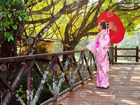 De Vrouw Draagt Roze En Kimono Van De Bloem De Japanse Traditionele