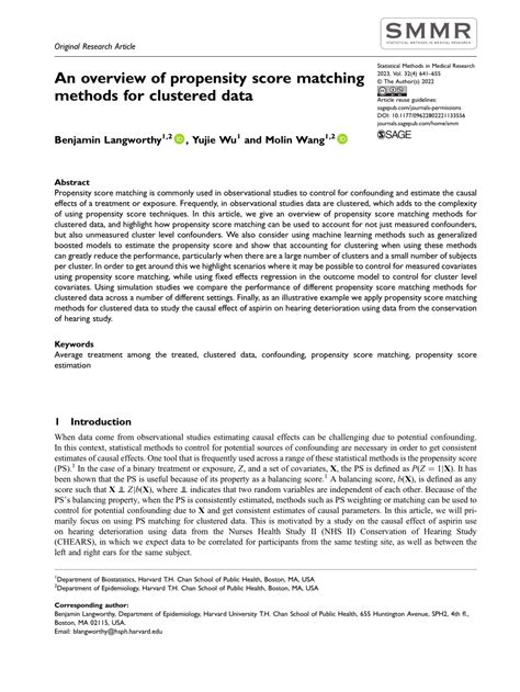 Pdf An Overview Of Propensity Score Matching Methods For Clustered Data