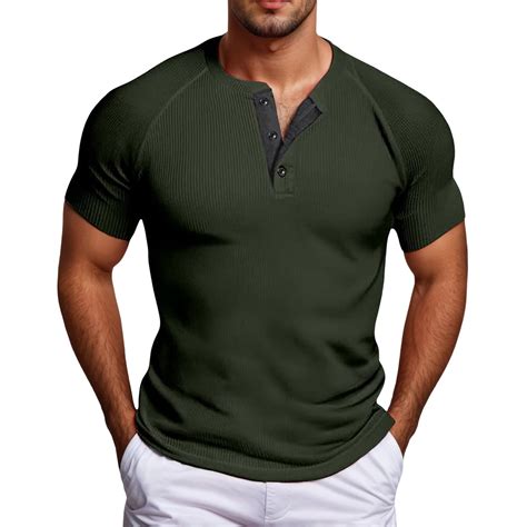 Mens Casual T Shirts Short Sleeve Button Design Comfortable Wear For