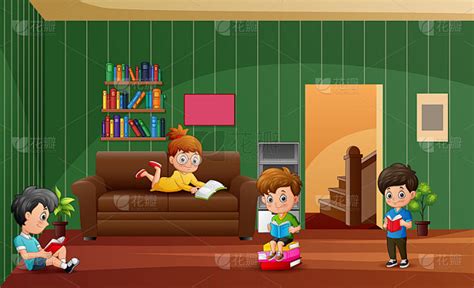 卡通儿童在家学习插图