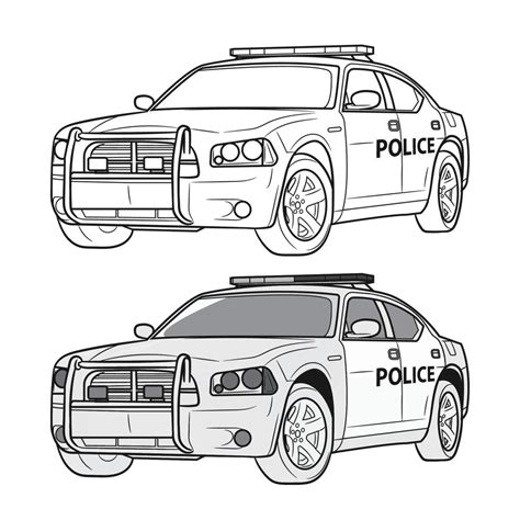 Police Car Sketch City Patrol Transport On The White Background