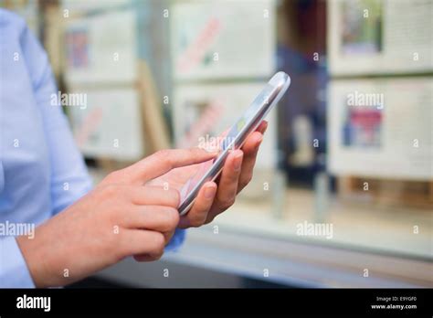 Adult Agent App Background Business Businesswoman Buy Caucasian Cell Cityscape Communication