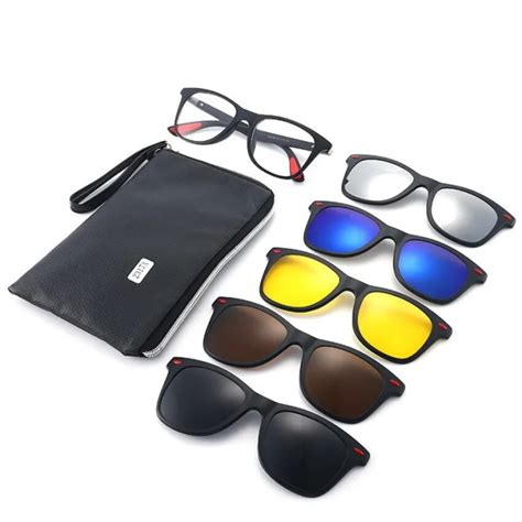 5 In 1 Sunglasses Set Magnetic Snap On Glasses Unisex Lenses Retro
