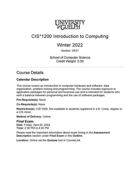 Cis 1200 Course Outline Cis 1200 Course Outline Cis 1200 Course Outline