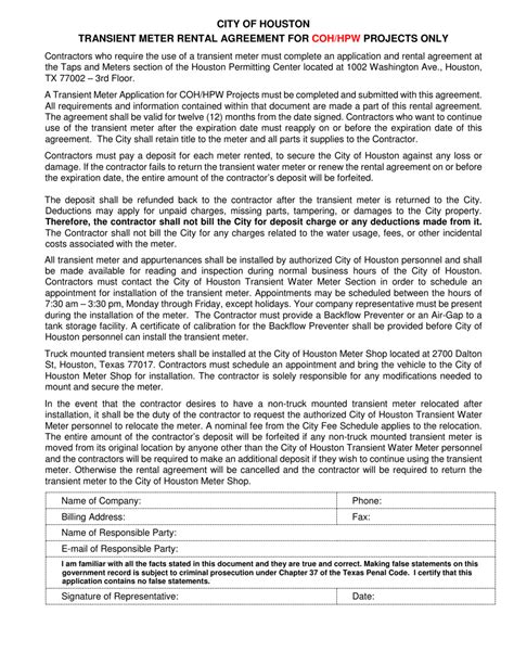 City Of Houston Texas Transient Meter Application For Coh Hpw Projects