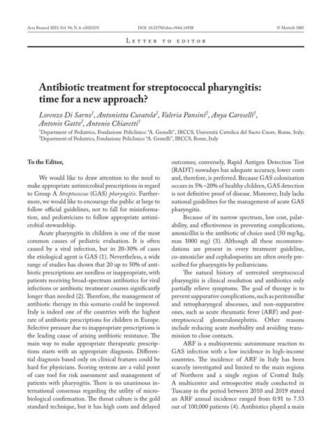 Pdf Antibiotic Treatment For Streptococcal Pharyngitis Time For A