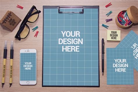Premium Psd Top View Of Stationery Mockup On Desk