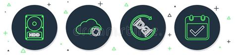 Set Line Cloud Sync Refresh Waiting Hard Disk Drive Hdd And Calendar