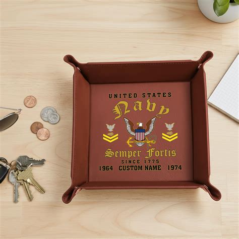 Us Navy E 9 Gold Personalized Leather Valet Tray Proud Us Veteran