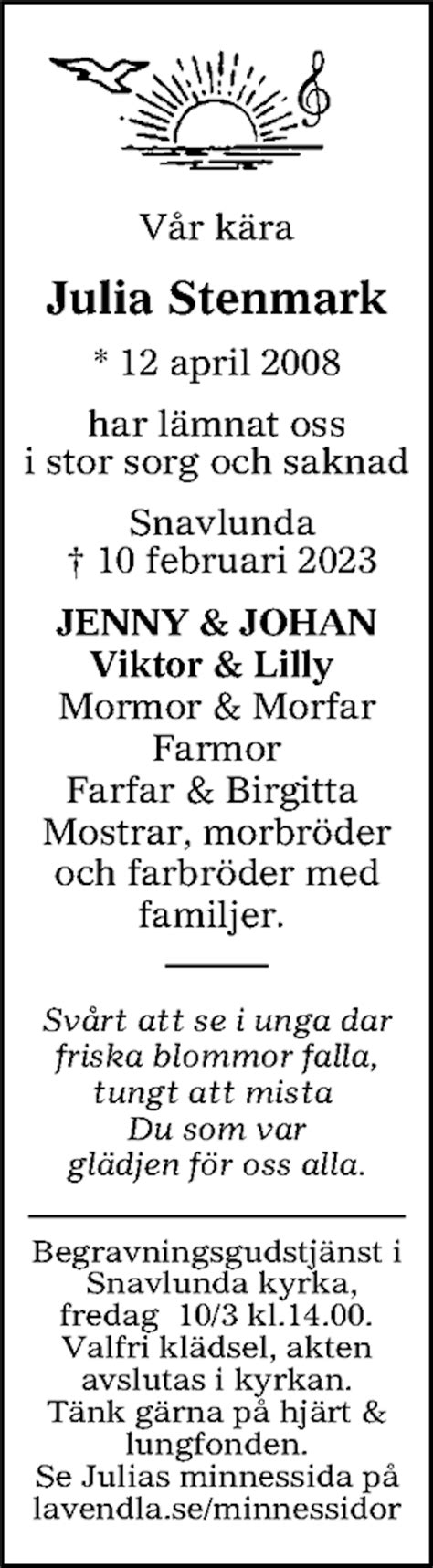 Till Minne Av Julia Stenmark Lavendla