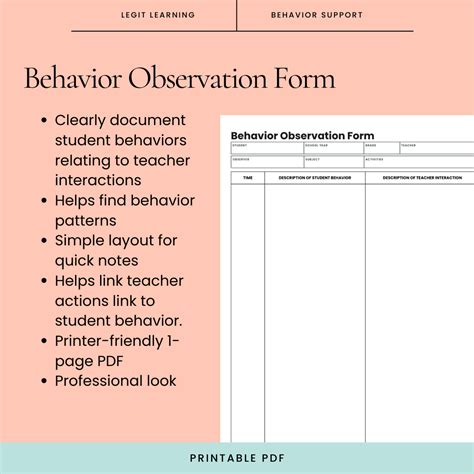 Behavior Observation Form Printable Behavior Observation Form