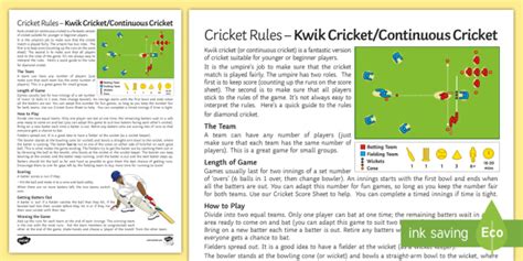 Rules For Kwik Cricket Activity Teacher Made