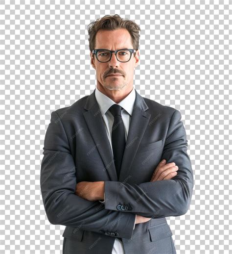 Professional Man With Arms Crossed In A Light Gray Suit Isolated On