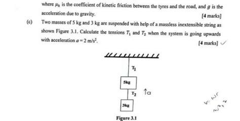 Two Masses Of 5 Kg And 3 Kg Are Suspended With Help Of A Massless Inexten