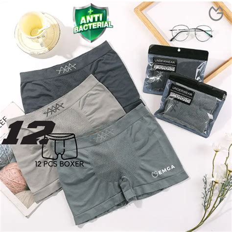 Jual Boxer Sempak Pria Isi 12 Boxer Pria Emga Bx1i Celana Pakaian Dalam Breathable Comfortable