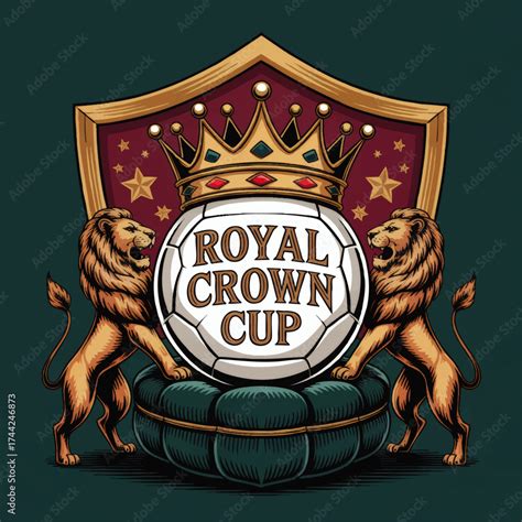 Royal Crown Cup Soccer Emblem With Golden Lions Crown Shield And
