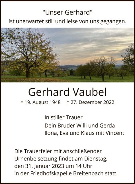 Traueranzeigen Von Gerhard Vaubel Trauer Hna De