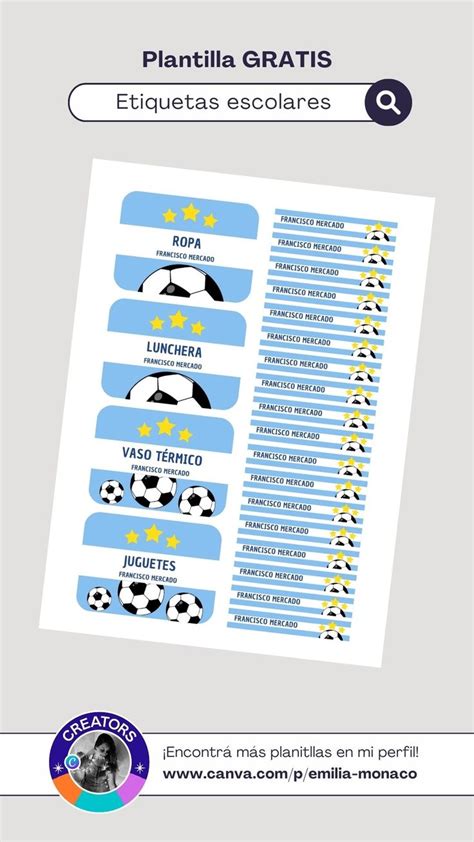 Plancha De Etiquetas Escolares De Fútbol Editables Gratis En Canva En