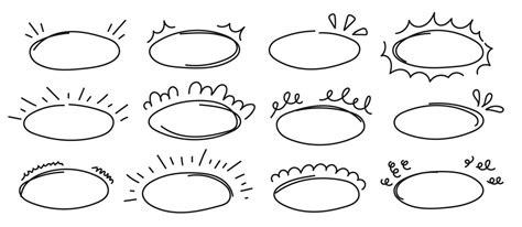 Doodle Circle Brackets For Quotation With Sparkle Ray Elements Drawn Speech Oval With Burst
