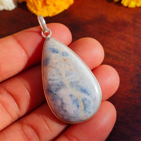 Blue Scheelite Pendant 925 Sterling Silver Jewelry Natural Blue