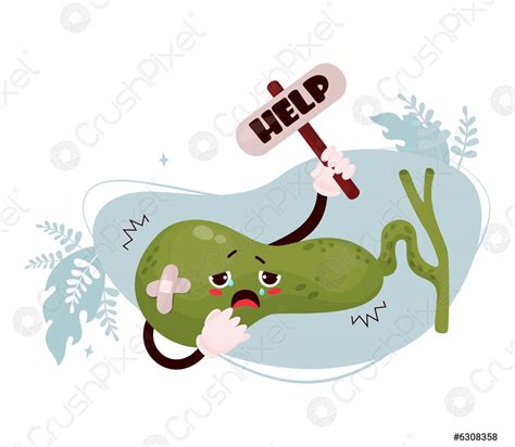 Unhappy Sad Unhappy Cartoon Gallbladder Cute Character Human Organ Cry Stock Vector 6308358