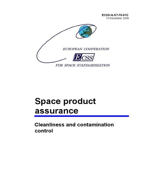Ecss Q St 70 01c Cleanliness And Contamination Control Pdf Particulates Quality Assurance