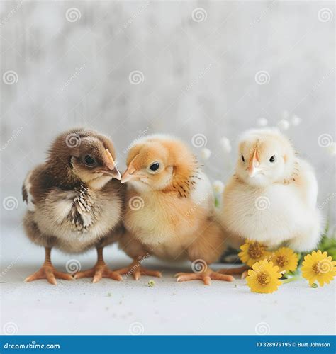 Three Cute Chicks Posing On A White Background Stock Image Image Of