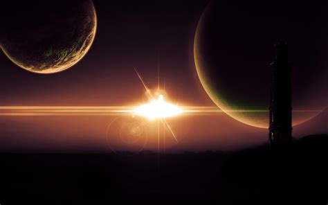 Illuminated Lens Flare Planet Space Sphere Dark Night