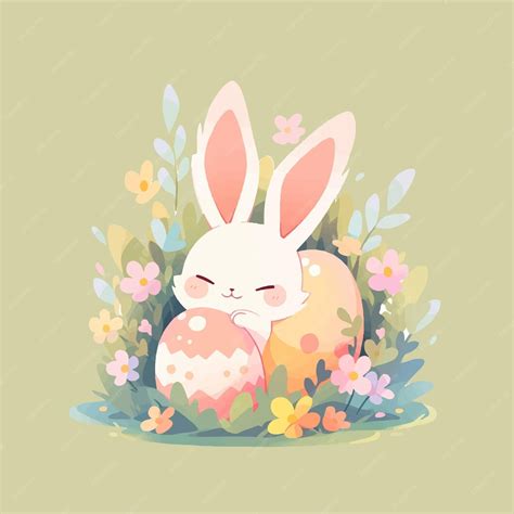 Premium Vector Cute Kawaii Easter Bunny Cartoon Illustration