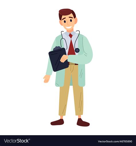 Smiling Doctor In Color Cartoon Style Editable Vector Image