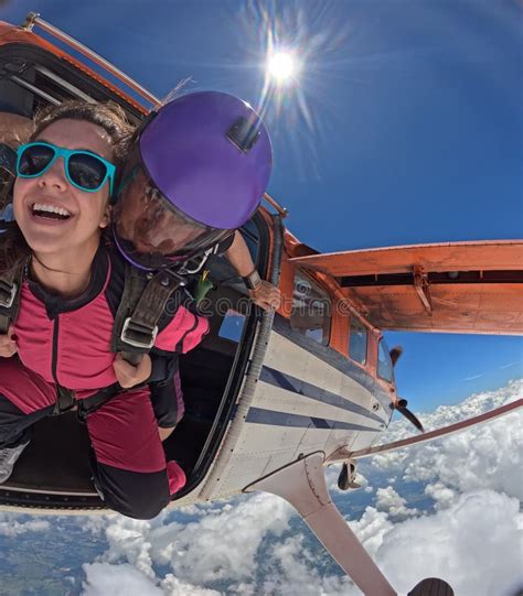 A Tandem Skydive Into The Clouds Stock Image Image Of Parachuting
