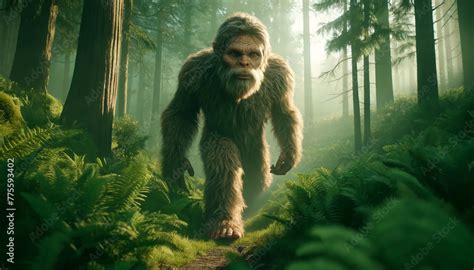 An Image Of Bigfoot Walking Quietly Through A Dense Green Forest The