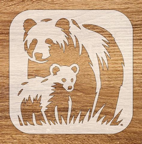 Mama Bear And Cub Stencil Wildlife Bear Stencil Reusable Diy Craft Stencil Digital Download