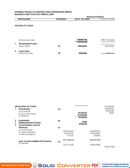 Project Construction Business Balance Sheet Template