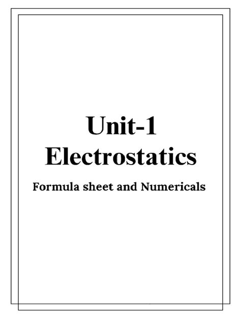 Unit 1 Formula Sheet And Numericals Pdf