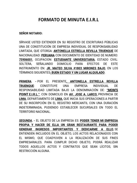 Ejemplo De Minuta De Una Empresa