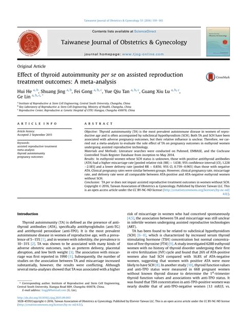 Pdf Effect Of Thyroid Autoimmunity Per Se On Assisted Reproduction