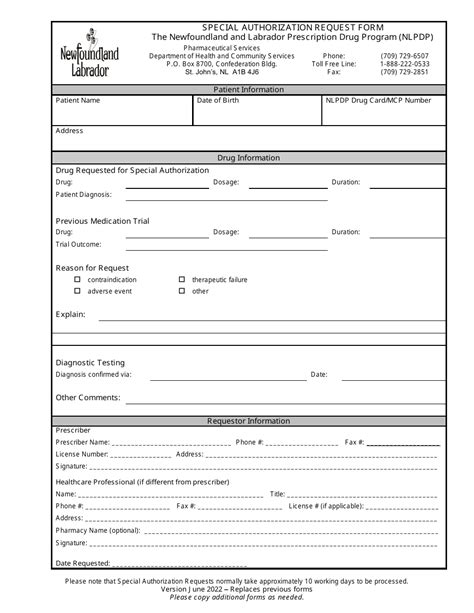 Newfoundland And Labrador Canada Special Authorization Request Form