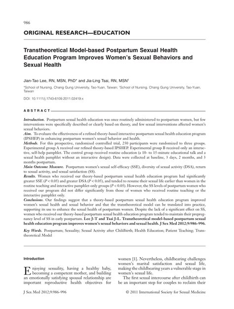 Pdf Transtheoretical Model Based Postpartum Sexual Health Education
