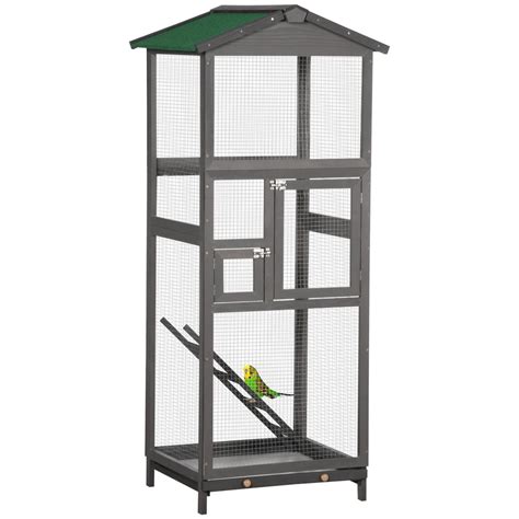 Pawhut Cage à Oiseaux Volière Grande Taille 2 Portes Toit Asphalte
