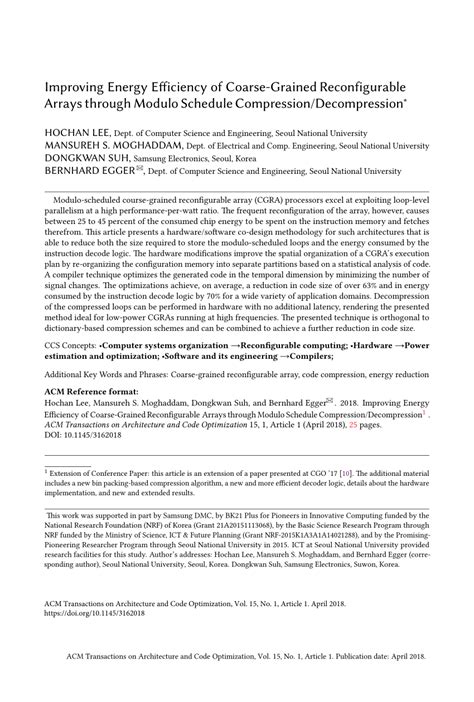 Pdf Improving Energy Efficiency Of Coarse Grain Reconfigurable Arrays