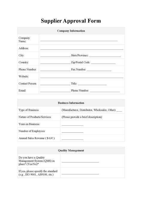 Supplier Approval Form Free Template Download