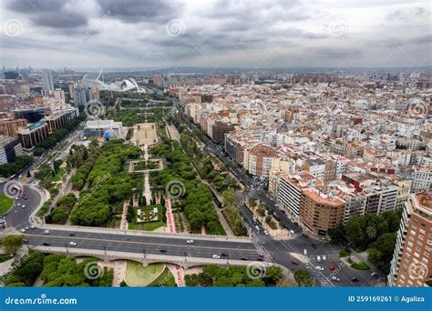 Aerial Drone View Of Sunrise Over Turia Gardens Stock Image Image Of Europe History 259169261