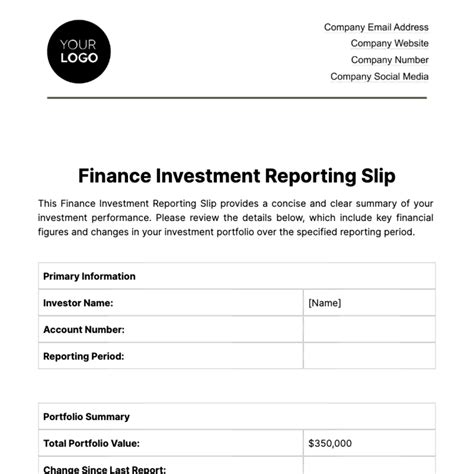 Finance Investment Reporting Slip Template Edit Online And Download Example