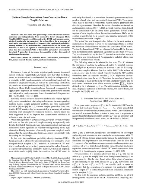Pdf Uniform Sample Generations From Contractive Block Toeplitz Matrices
