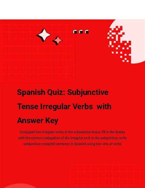 Spanish Quiz Subjunctive Irregular Verbs With Answer Key Tpt