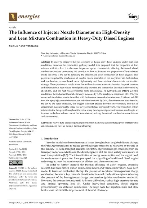 Pdf The Influence Of Injector Nozzle Diameter On High Density And