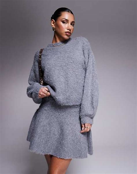 In The Style X Natalya Wright Exclusive Fluffy Knitted Skirt In Charcoal Part Of A Set Asos